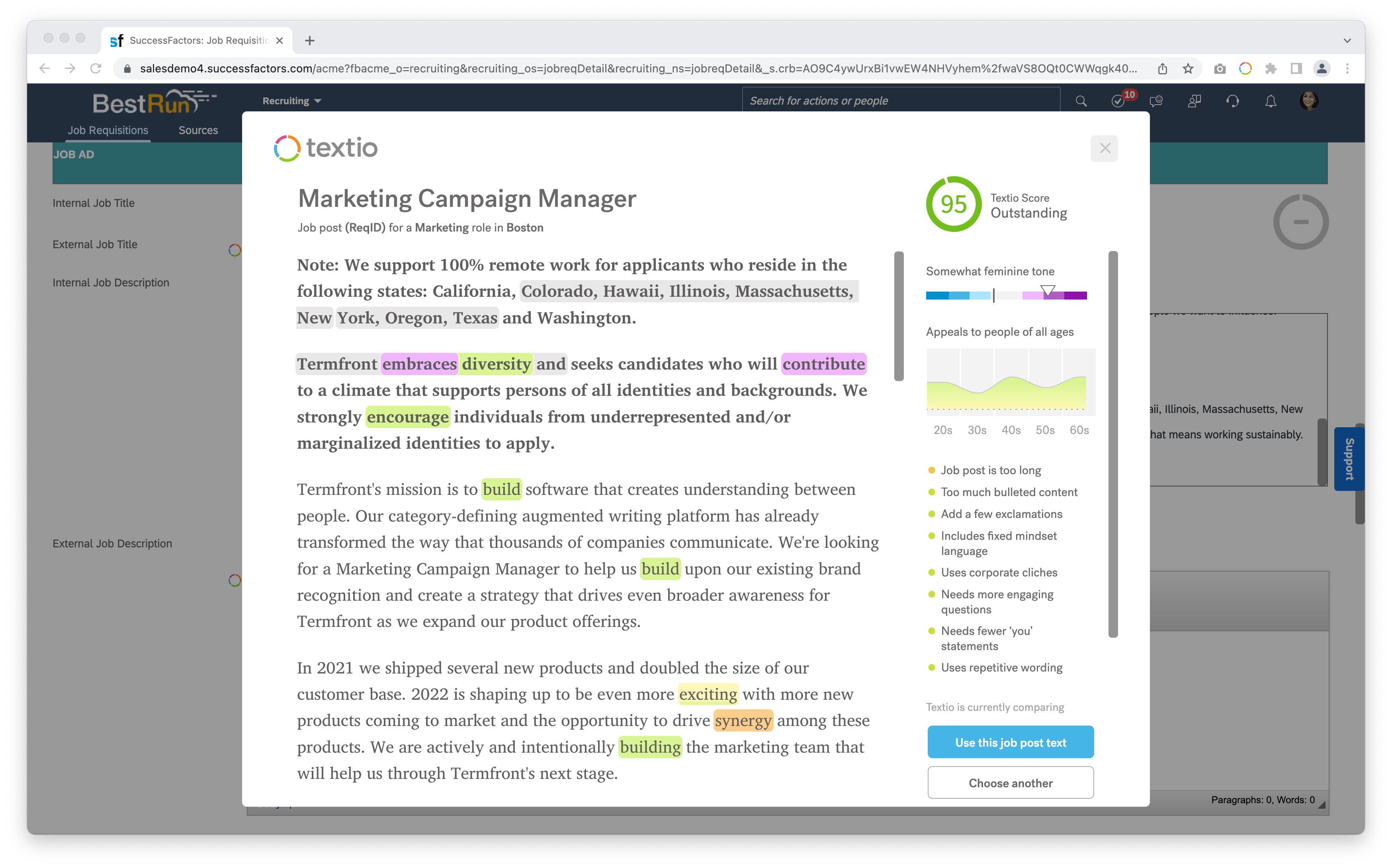 Textio language guidance now available in SuccessFactors – Textio blog